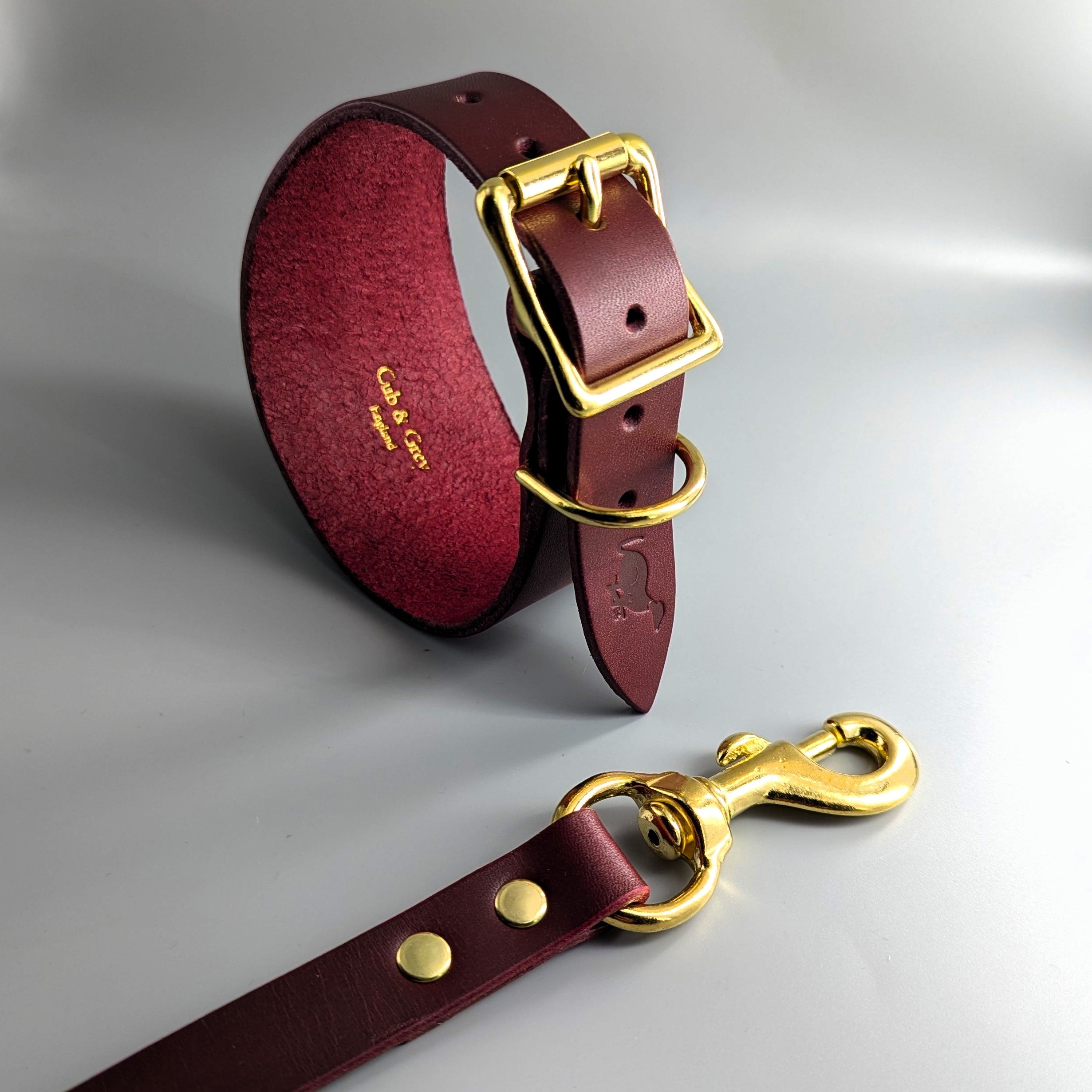 Whippet Collar and Lead - British Burgundy – Cub & Grey